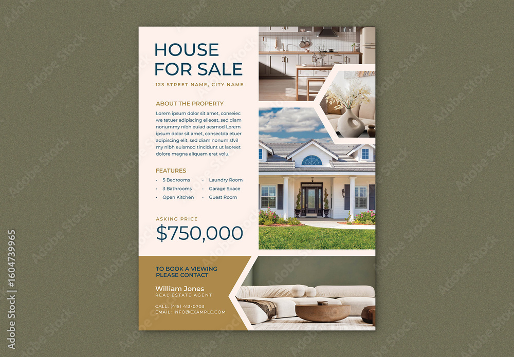 Real Estate Flyer Layout with Geometric Elements Stock Template | Adobe ...