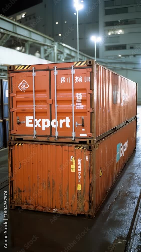 Export container process: cargo label, global route, sturdy crate ...