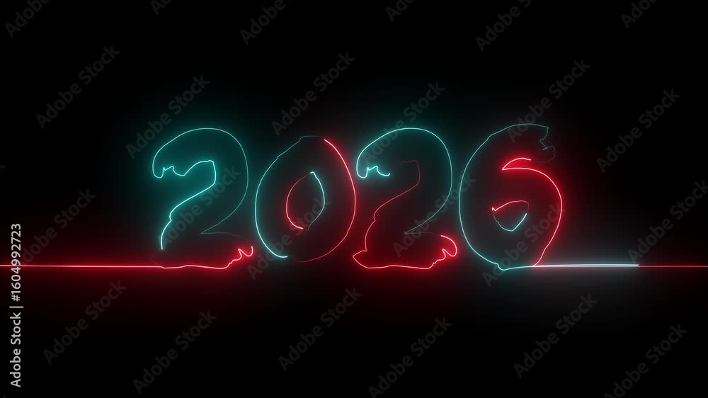 Video Stock 2026 Happy New Year Neon glowing volumetric light looped ...