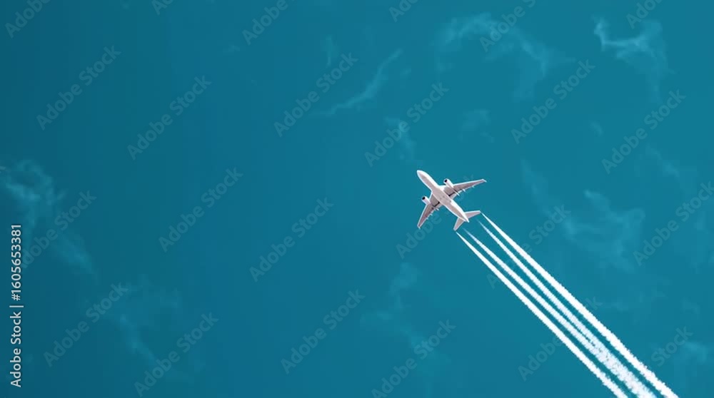 Airplane flying in a clear blue sky leaving a trail of white smoke ...