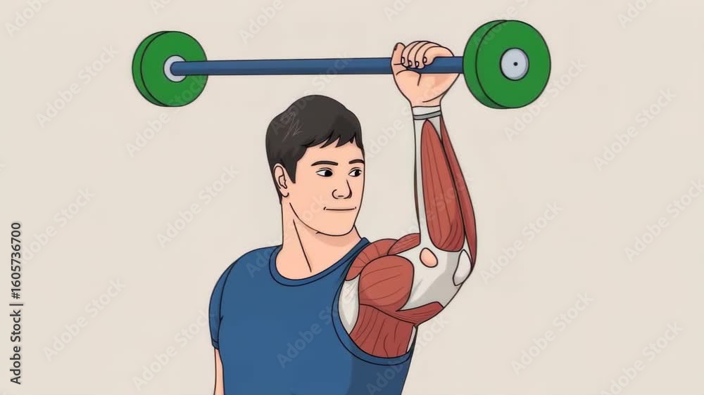 Animated illustration showing a man performing an overhead press ...