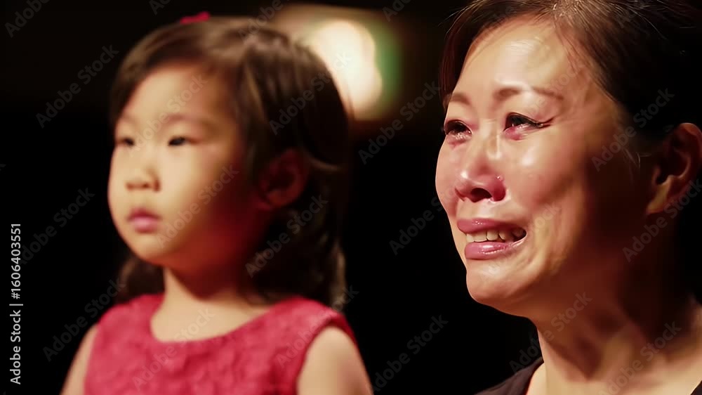 Woman crying with child watching, and dark stage. Stock Video | Adobe Stock