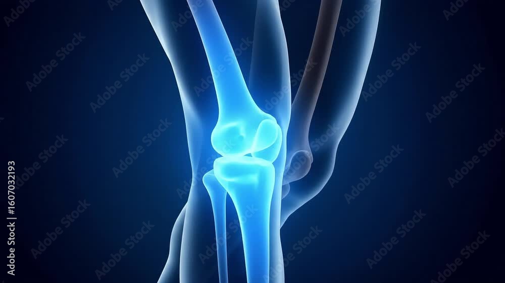 Human knee joint anatomy with red highlights on a smooth background ...