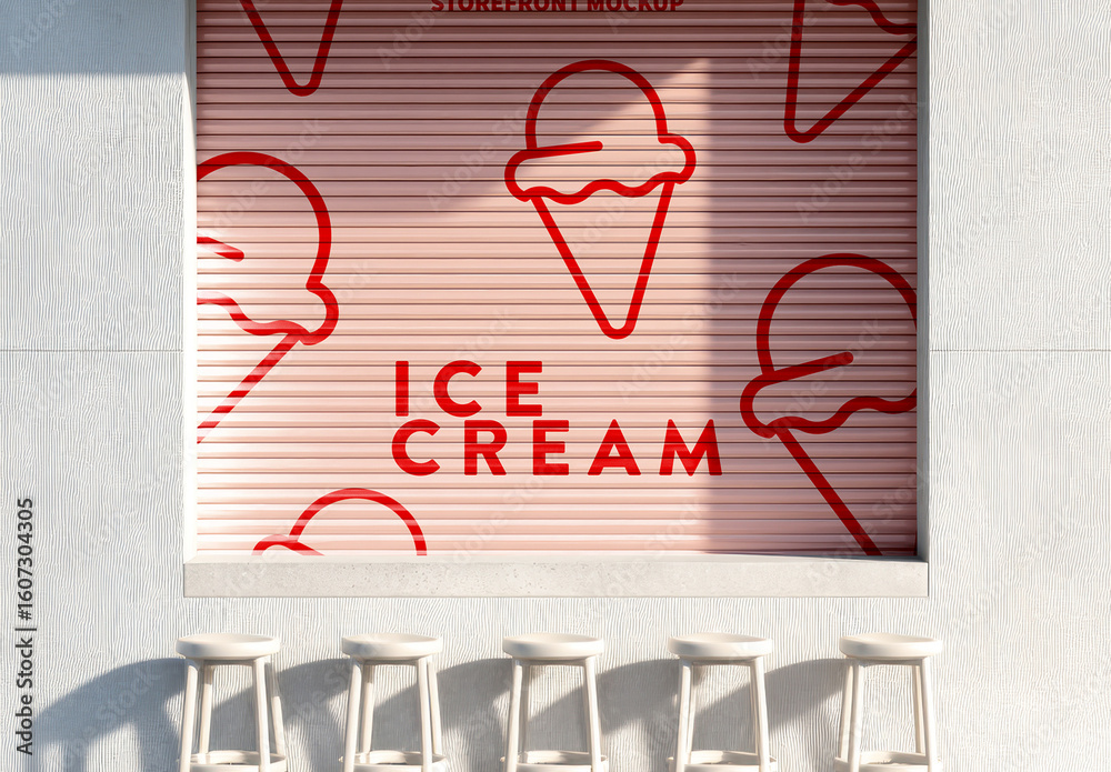 Street Shopfront Mockup with Stools and Closed Shutter Stock Template ...