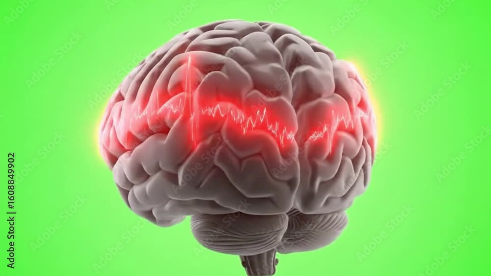 Brain anatomy with glowing red neural lines showing areas of tension or ...