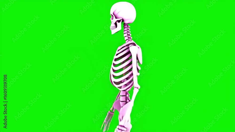 Stockvideon Skeleton walks on empty green screen background. Crazy ...