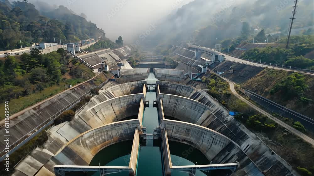 Massive hydropower installation with sloped tunnels channels water from ...