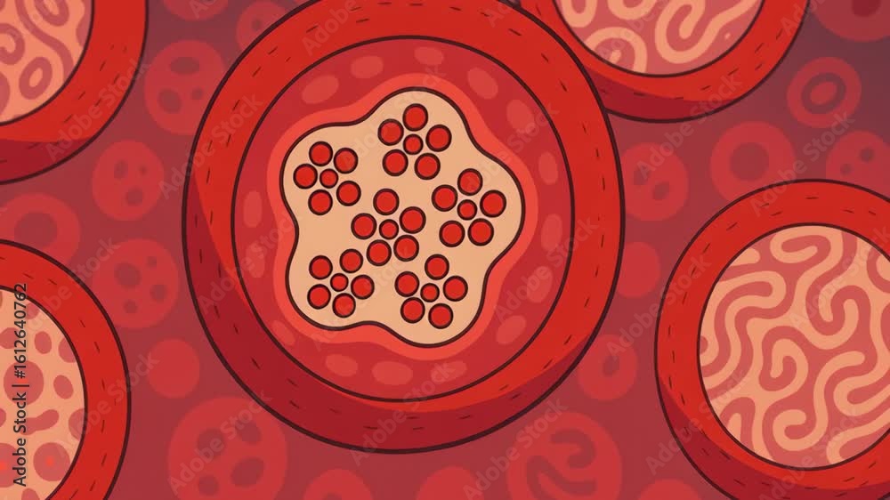 Stem cell therapy lab. Red blood cell microscopic view biology close up ...