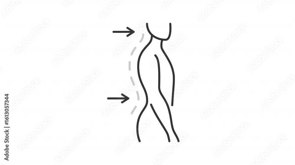 Lumbar lordosis line animation. Back posture animated icon. Moving ...
