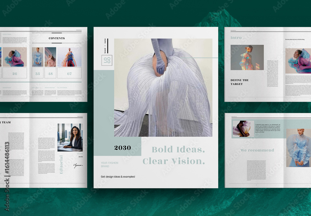 Moss Green Fashion Look Book Editorial Brochure Layout Stock Template ...