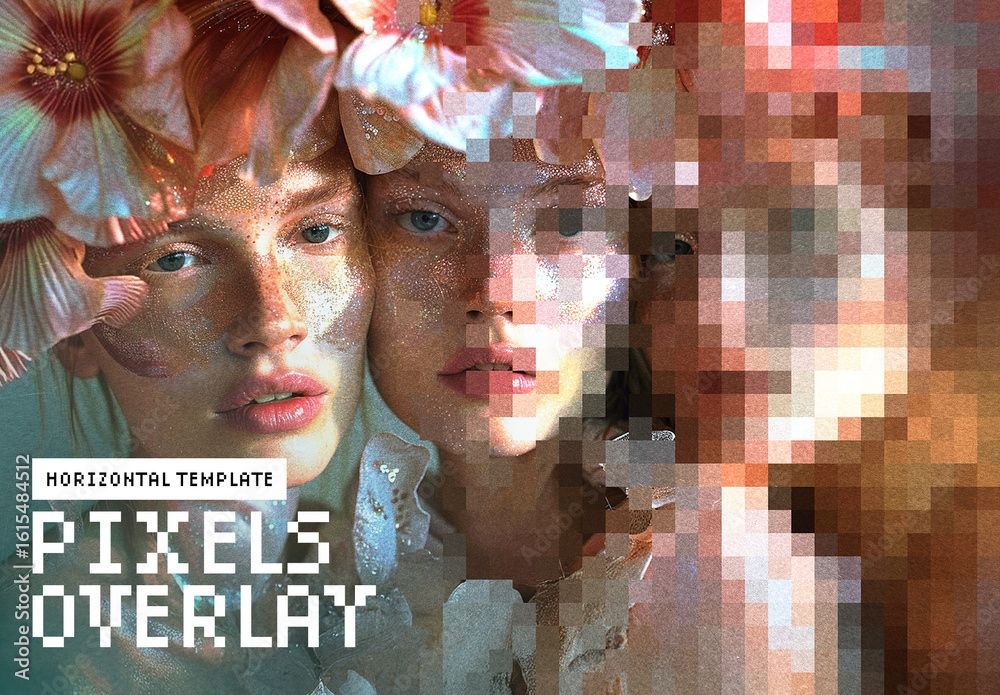 Pixels Overlay Photo Effect Mockup Stock Template | Adobe Stock