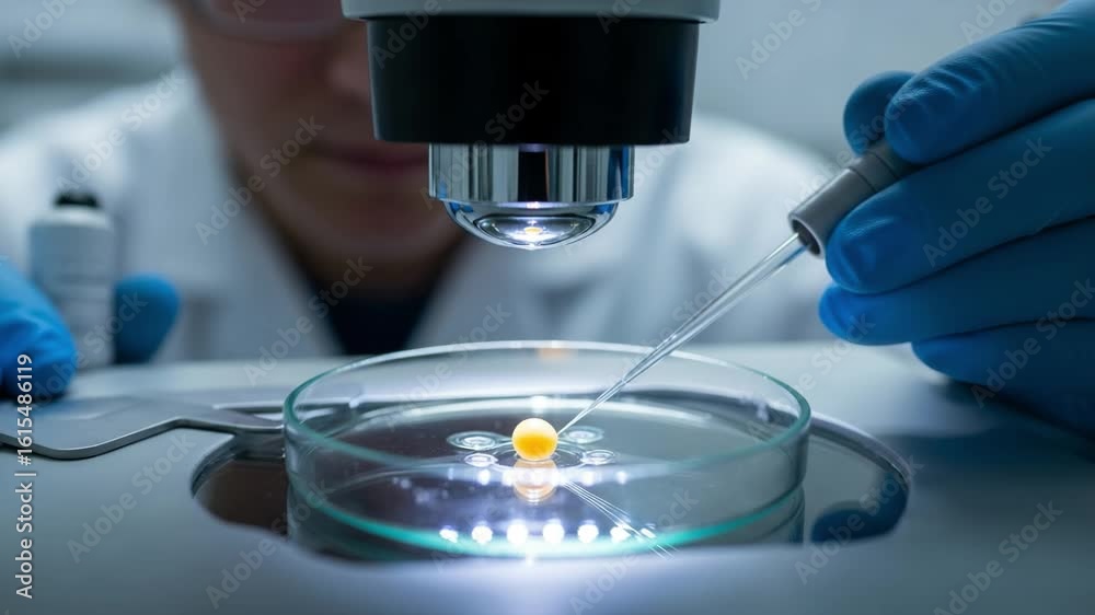 Microscopic view of a human embryo at the early cell division stage ...