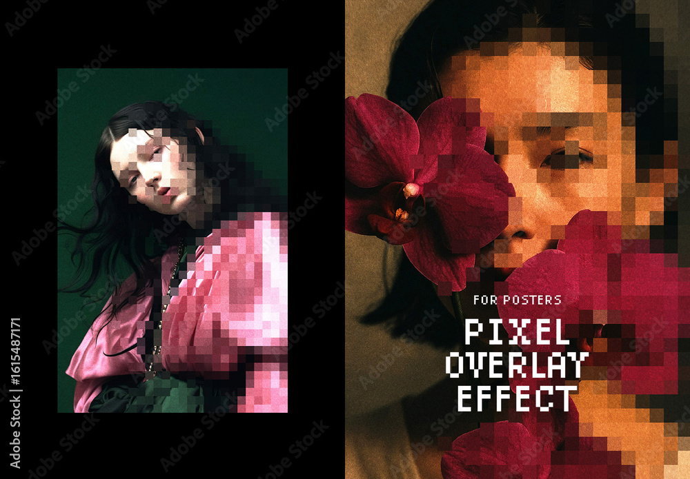 Pixels Overlay Poster Photo Effect Mockup Stock Template | Adobe Stock