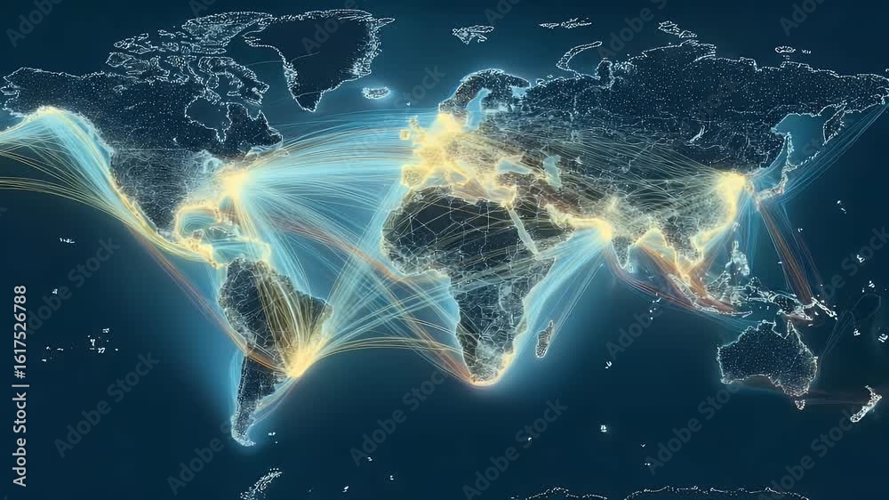Vidéo Stock A world map with colorful lines connecting different ...