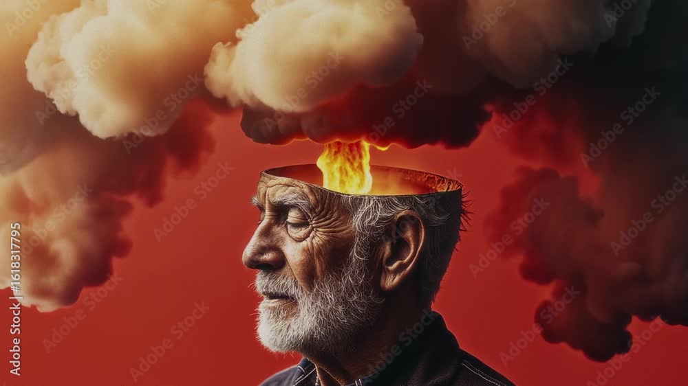 AI generated side closeup of face of elderly Asian man with nuclear ...