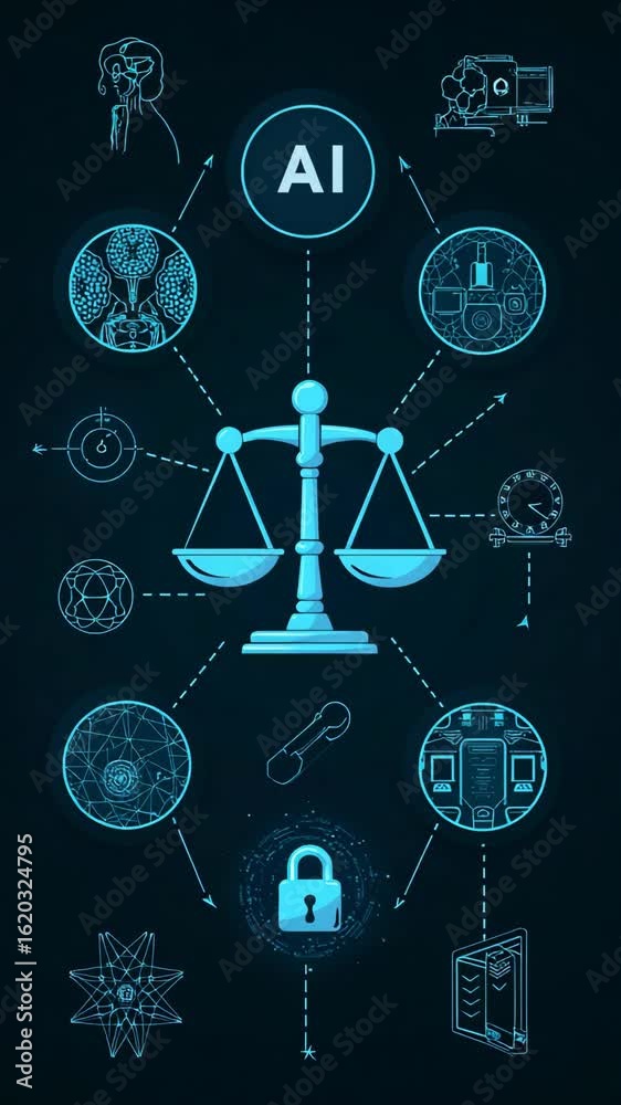 AI ethics and law in artificial intelligence governance. Icons related ...