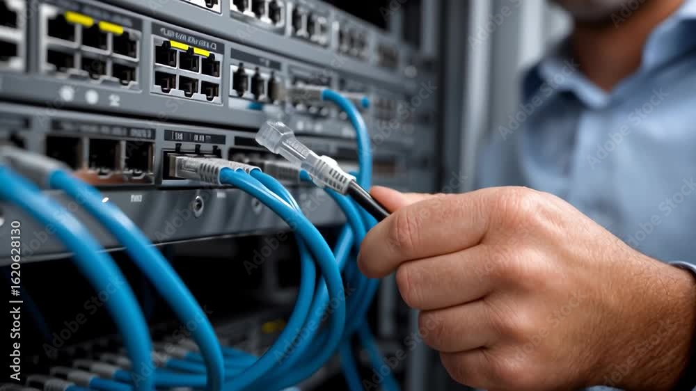 Connecting network cables in server rack for optimal data flow and performance in modern IT ...