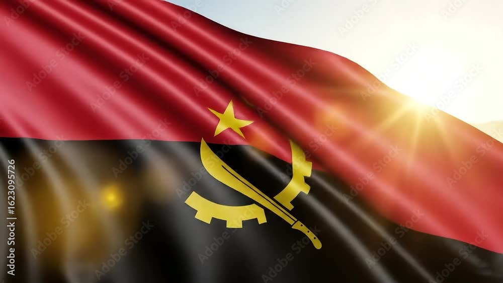 Angola flag waving dynamically, a symbol of national pride and identity ...