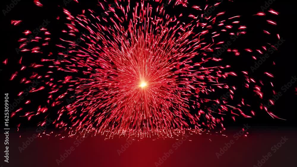 A cinematic 3D 4K animation glowing red sparks against black background ...