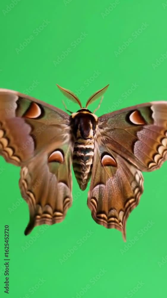Polyphemus Moth Close-Up on Green Screen: Wing Details and Antennae ...