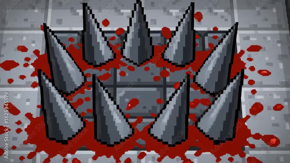 Pixel Art of Bloody Metal Spikes Trap on Dungeon Floor – Retro Game ...
