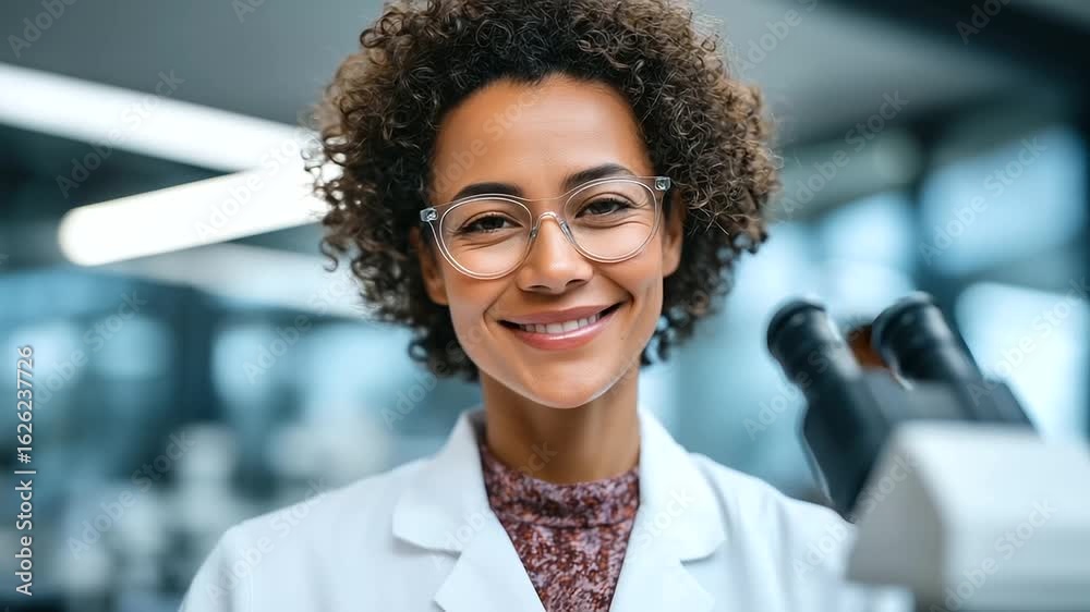 Female scientist using microscope in modern lab STEM careers, technology, innovation, lab work ...