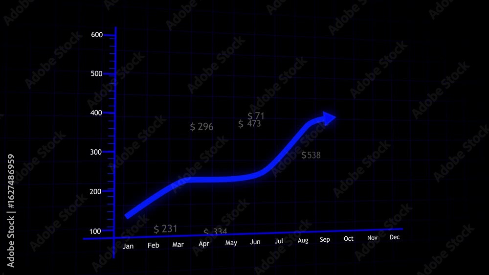 Blue glowing stock market graph animation. Data visualization ...