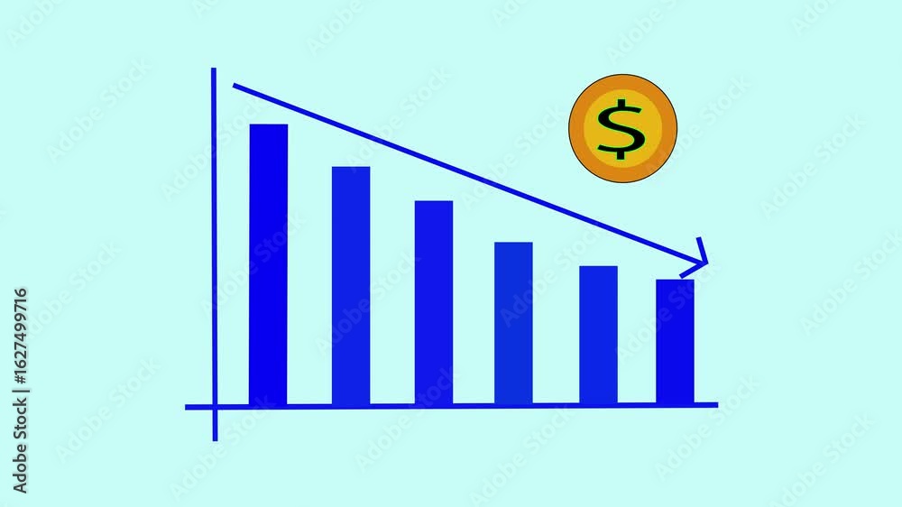 Blue bars downward trend animation for economic downturn business ...
