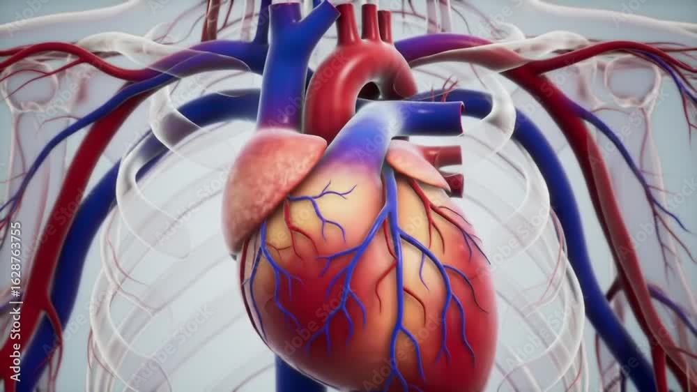Realistic medical scan of human heart showing arteries veins and blood ...