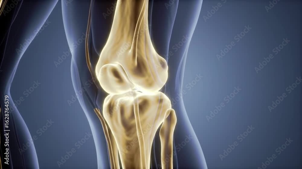 Close up rendering of human knee joint showing realistic bone cartilage ...