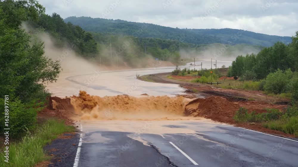 Devastating mudslide flowing over asphalt road Stock Video | Adobe Stock