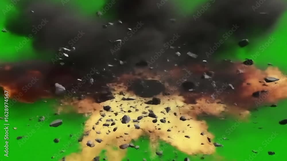 Realistic Fire Explosion with Debris on Green Screen for Visual Effects ...
