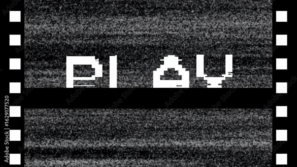 Retro VHS Tape Play Screen 'PLAY' button overlay with static noise and ...