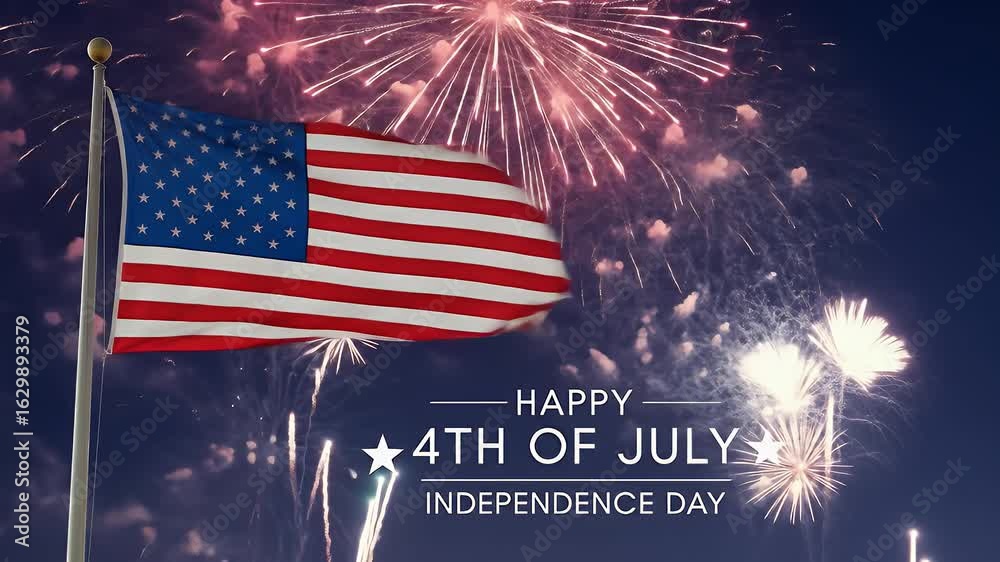 Feel the Patriotism as Fireworks Explode behind the American Flag for a ...