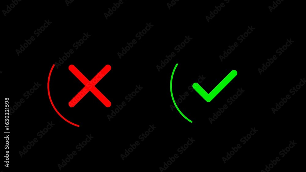 4K Transparent Background Animated Green Check Mark & Red Cross Icons ...
