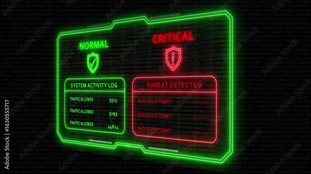 hud frame side-by- tick and warning 4k animation. side firewall status ...