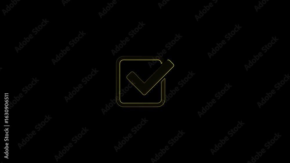 Check mark inside a rectangle animated. glowing neon line check mark ...
