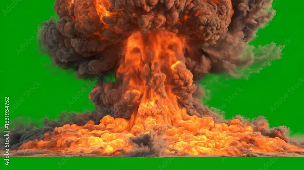 Realistic fiery explosion on green screen, billowing smoke and dynamic ...