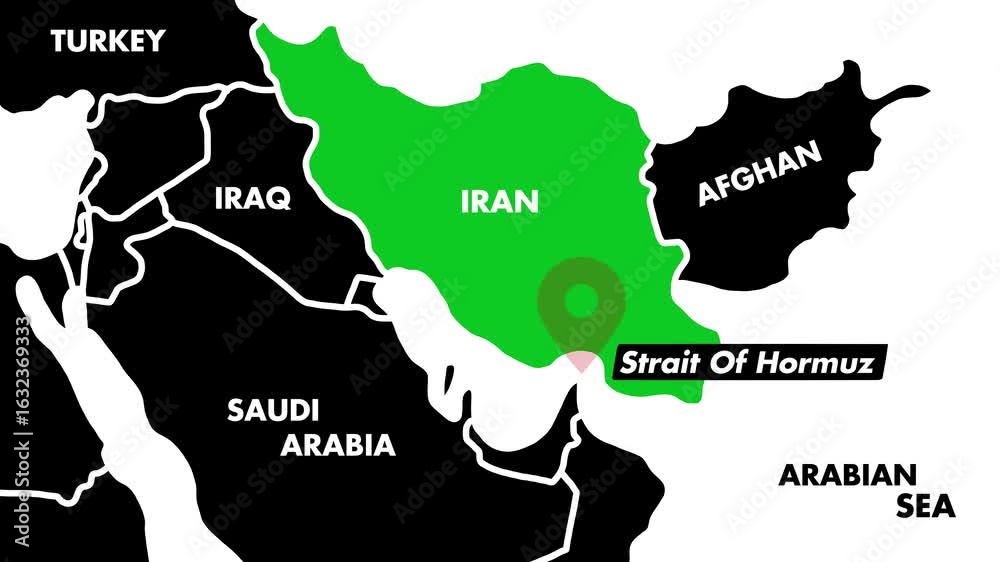 4K Vector map animation of the Middle East with Strait of Hormuz ...
