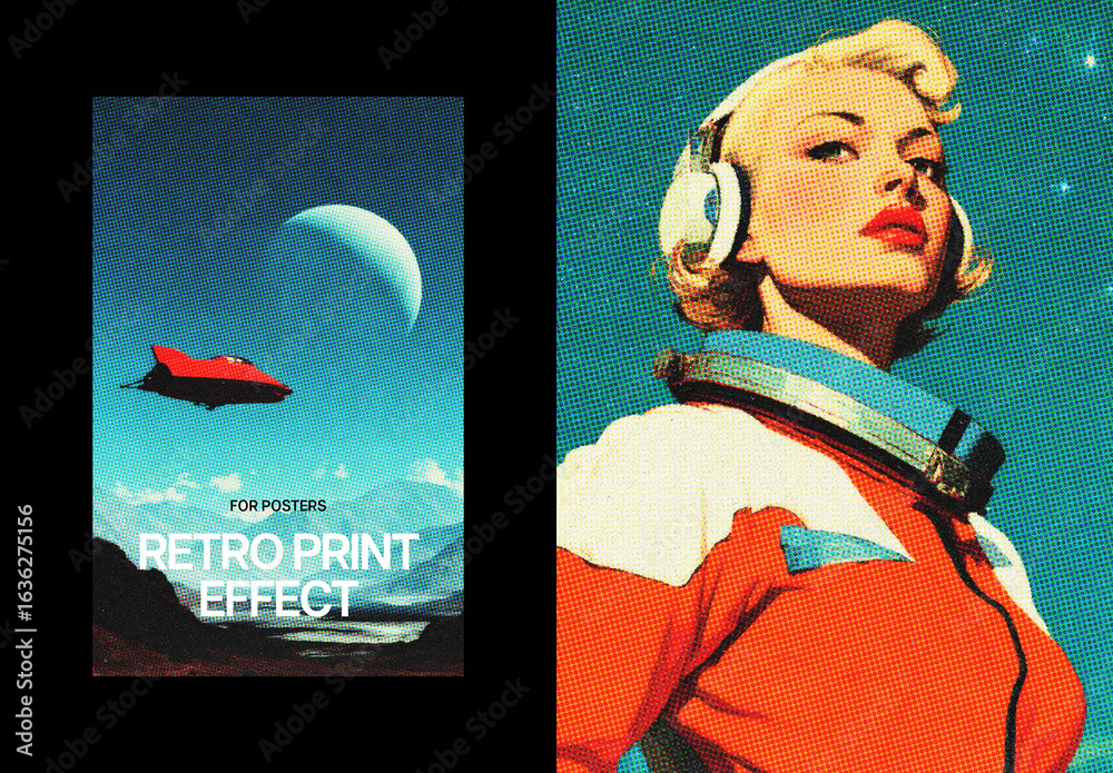 Retro Print Halftone Poster Photo Effect Mockup Stock Template | Adobe ...