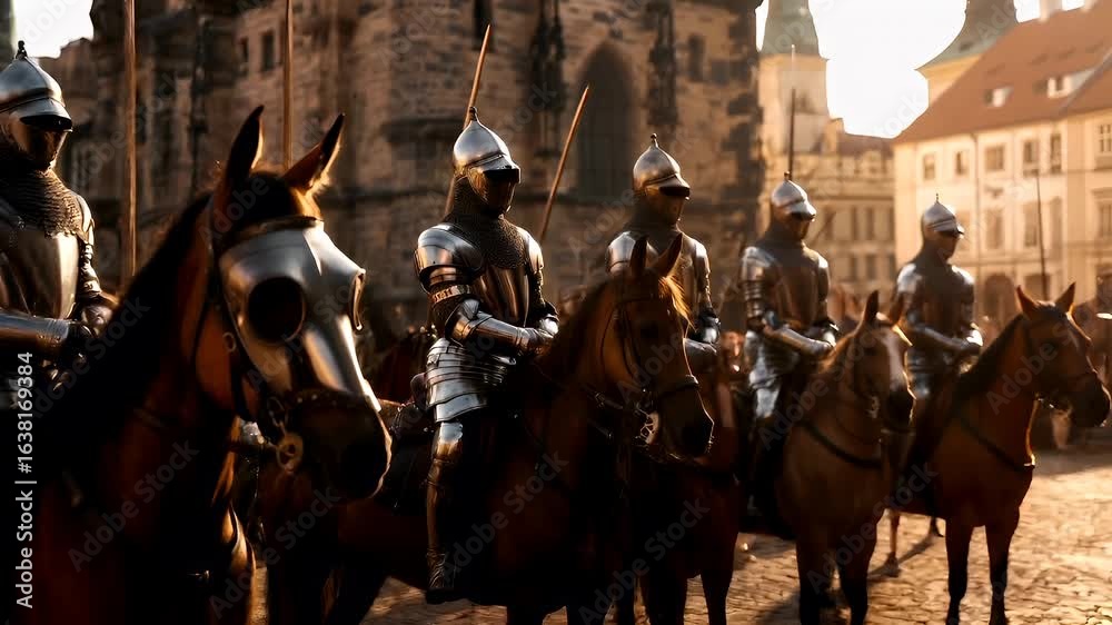 Prague, Czech Republic. A vivid portrayal of medieval knights on ...