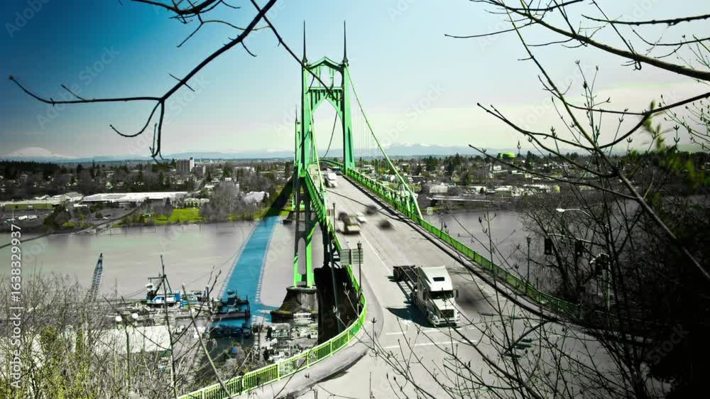 St johns bridge in portland, oregon, a suspension bridge over the river ...