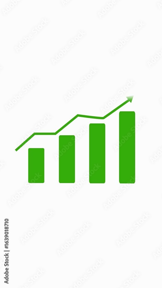 Vertical financial growth animation featuring green chart and gold coin ...