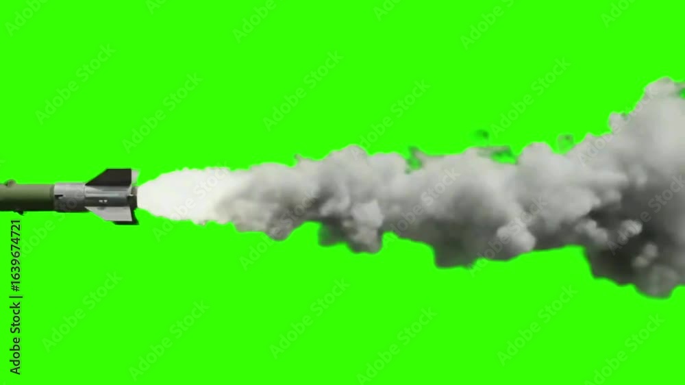Flying Missile Rocket with Smoke Trail on Green Screen - Military ...