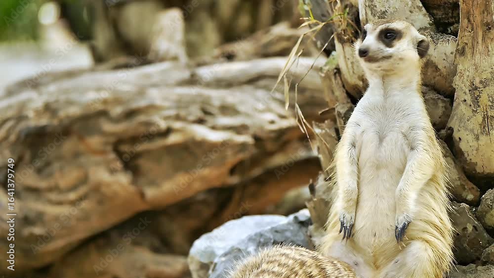 Meerkats in an open zoo in Thailand displaying natural behavior ...