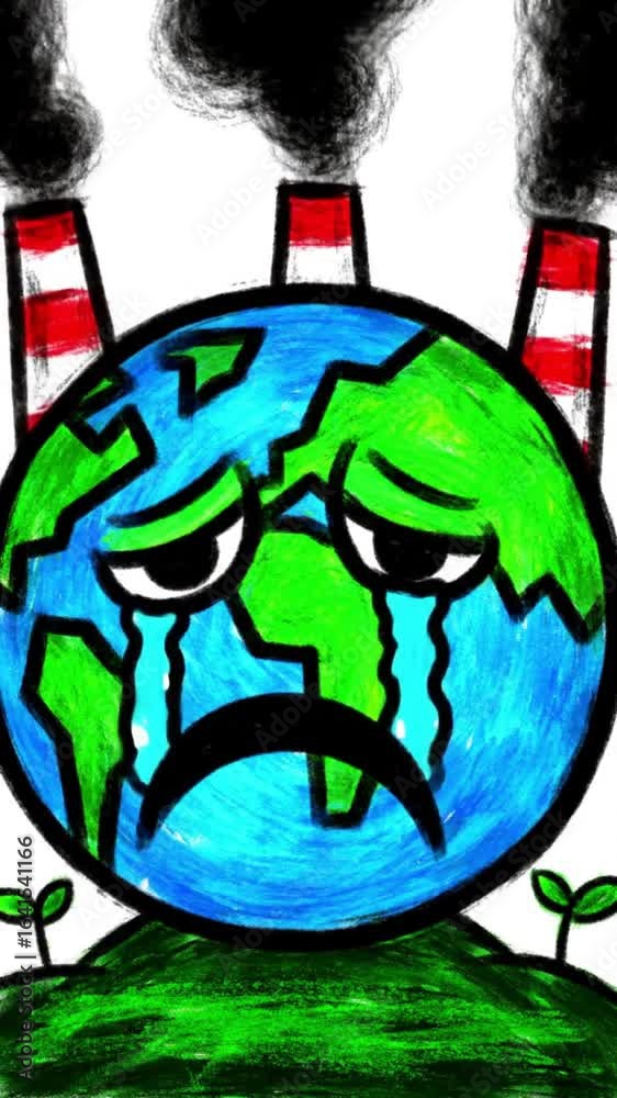 Crying Earth animation showing the sad impact of pollution from factory ...