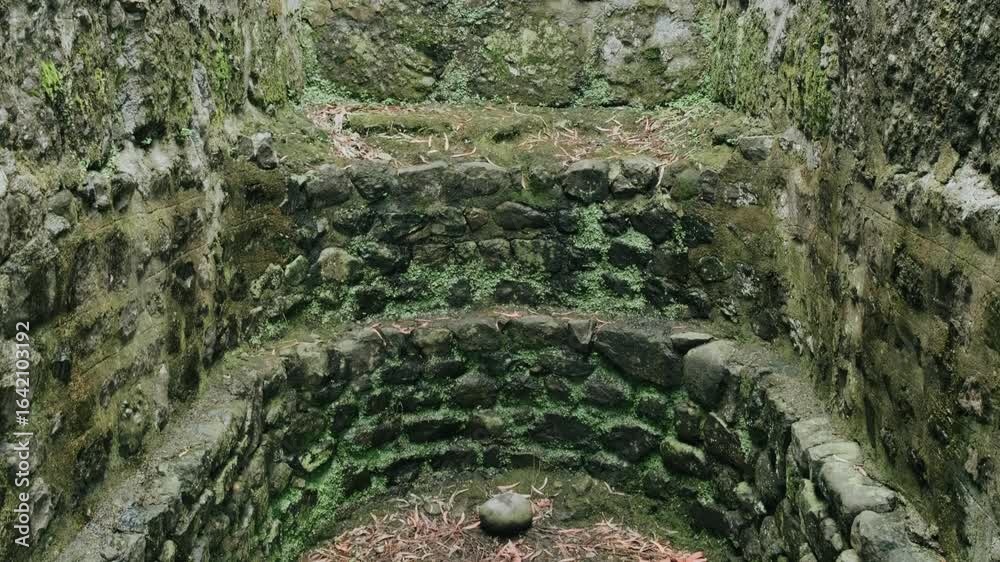 Stone walls inside an ancient fortress. Historical stone foundations of ...