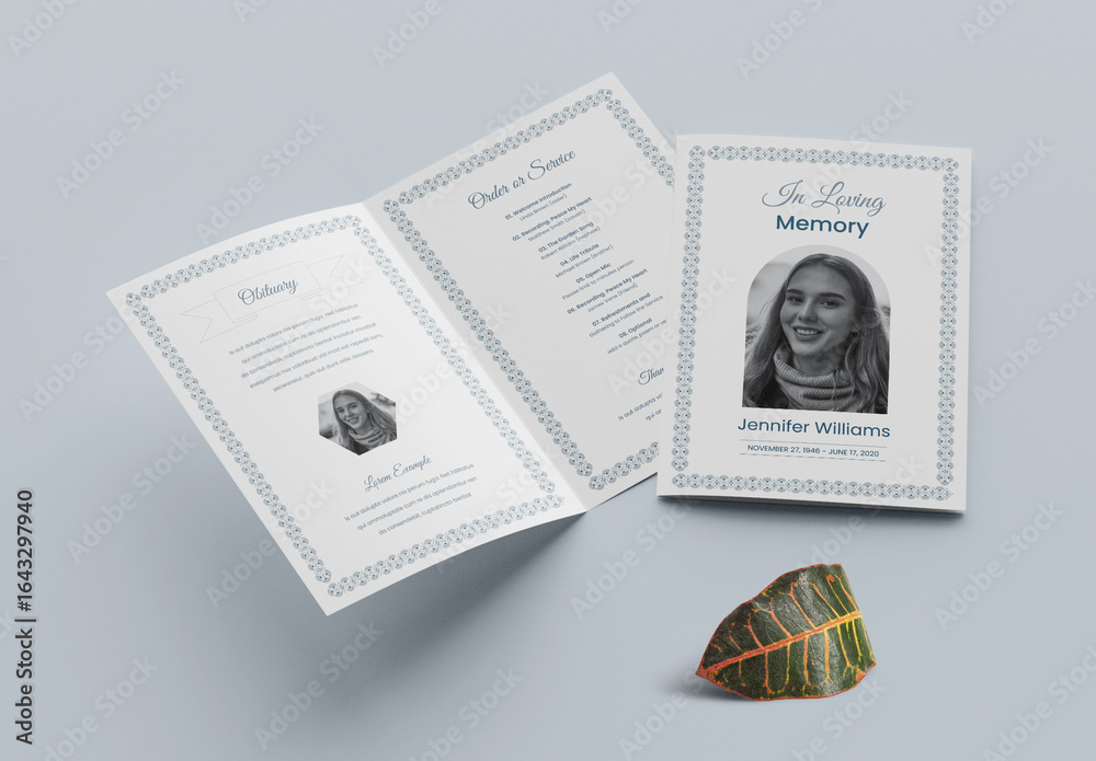 Funeral Program Memorial Service Obituary Layout Stock Template | Adobe ...