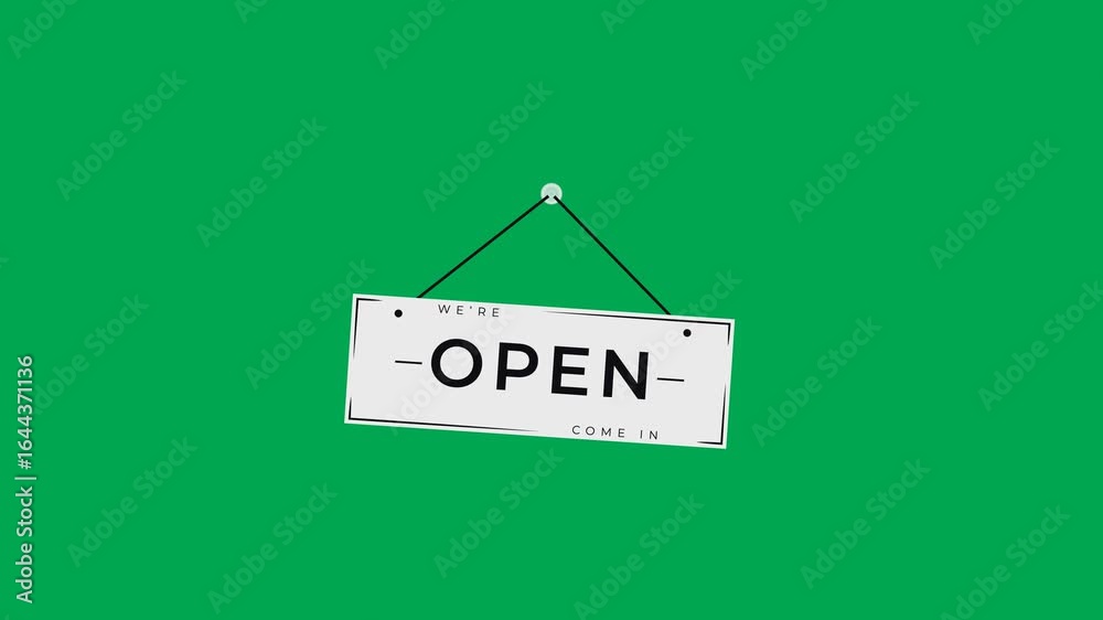 Rectangle hanging open sign board swinging in seamless loop animation ...