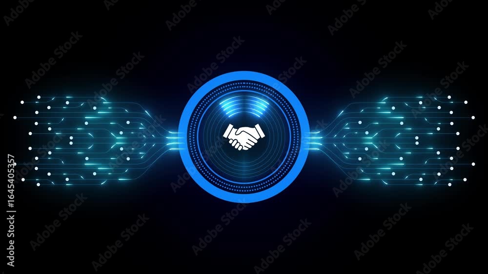 handship icon with HUD circle and electronic computer elements ...